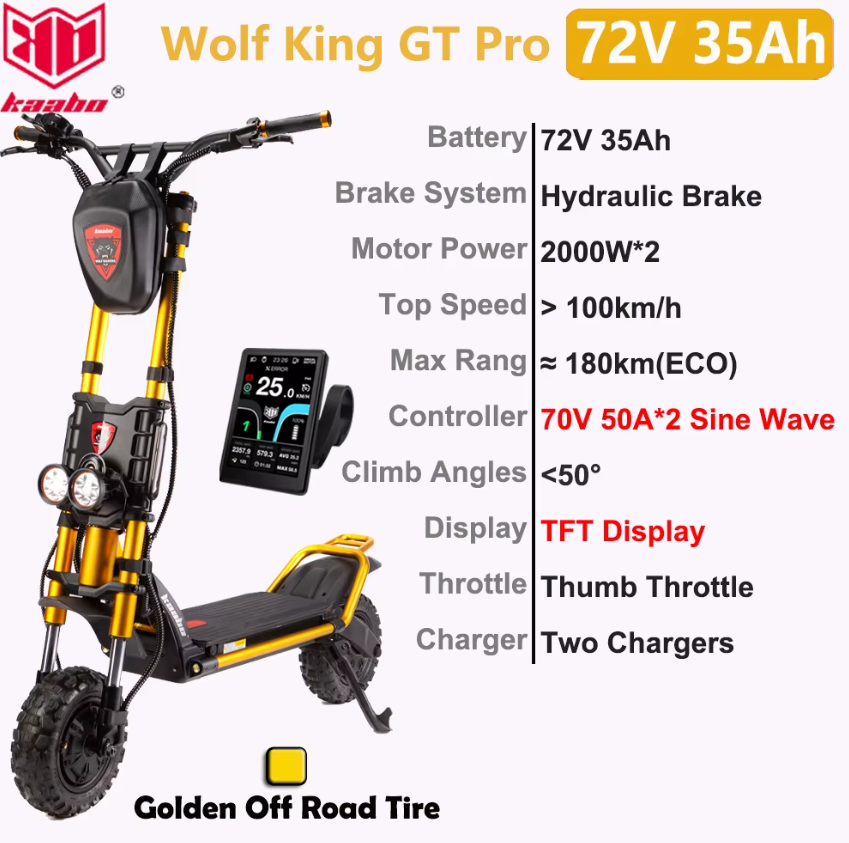 Kaabo Wolf King GT Pro Electric Scooter 72V 35Ah samsung Black – E ...